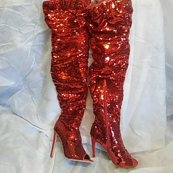 Shoes | Sexy Red Sequin Over The Knee Bootsfinal Price | Poshmark